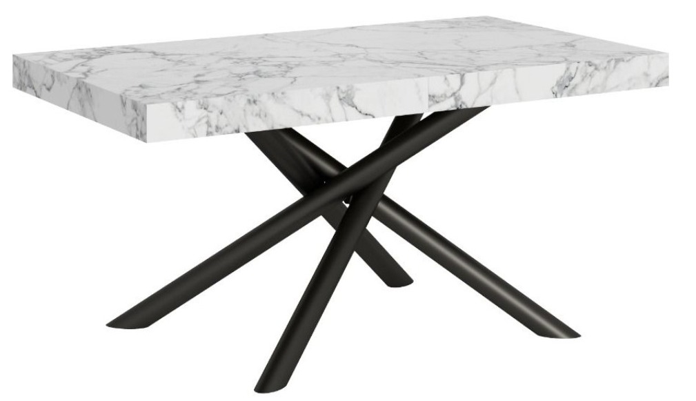 Tozani - Table extensible blanc effet marbre 8 à 20 personnes et pieds ...