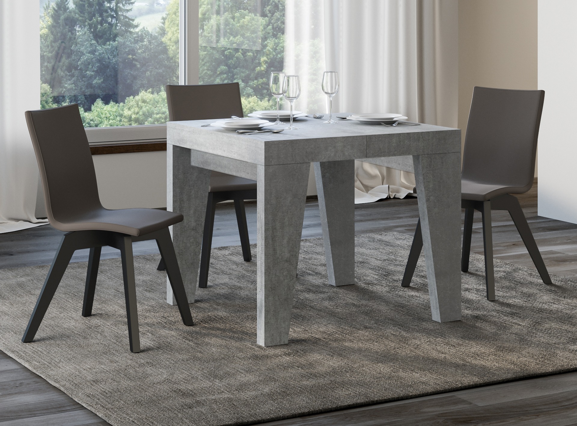Tozani - Table extensible gris ciment naxy 90x246 | LesTendances.fr
