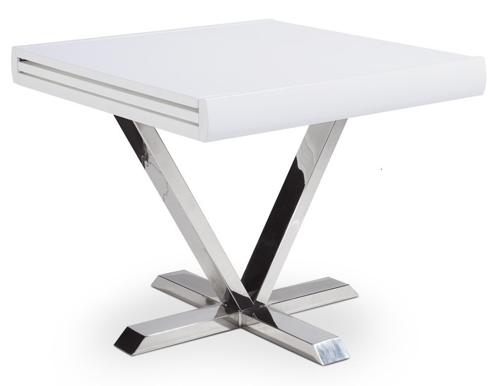 Table extensible carrée laqué blanc et pieds métal chromé 4 à 6 places ...