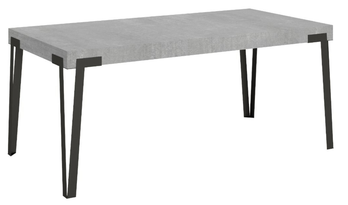 Tozani - Table rectangulaire 160 cm gris ciment et pieds métal ...