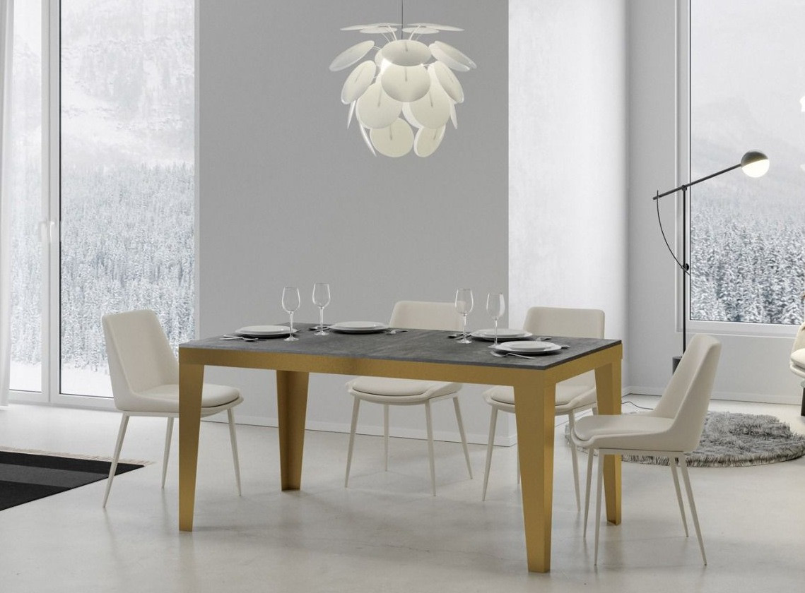 Tozani - Table rectangulaire extensible 6 à 20 personnes L 180 à 440 cm gris béton et cadre ...