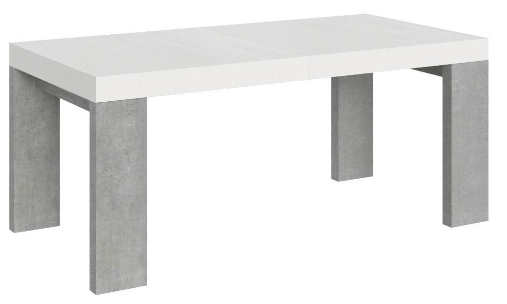 Tozani - Table rectangulaire extensible blanche et gris béton 180 à 440 ...