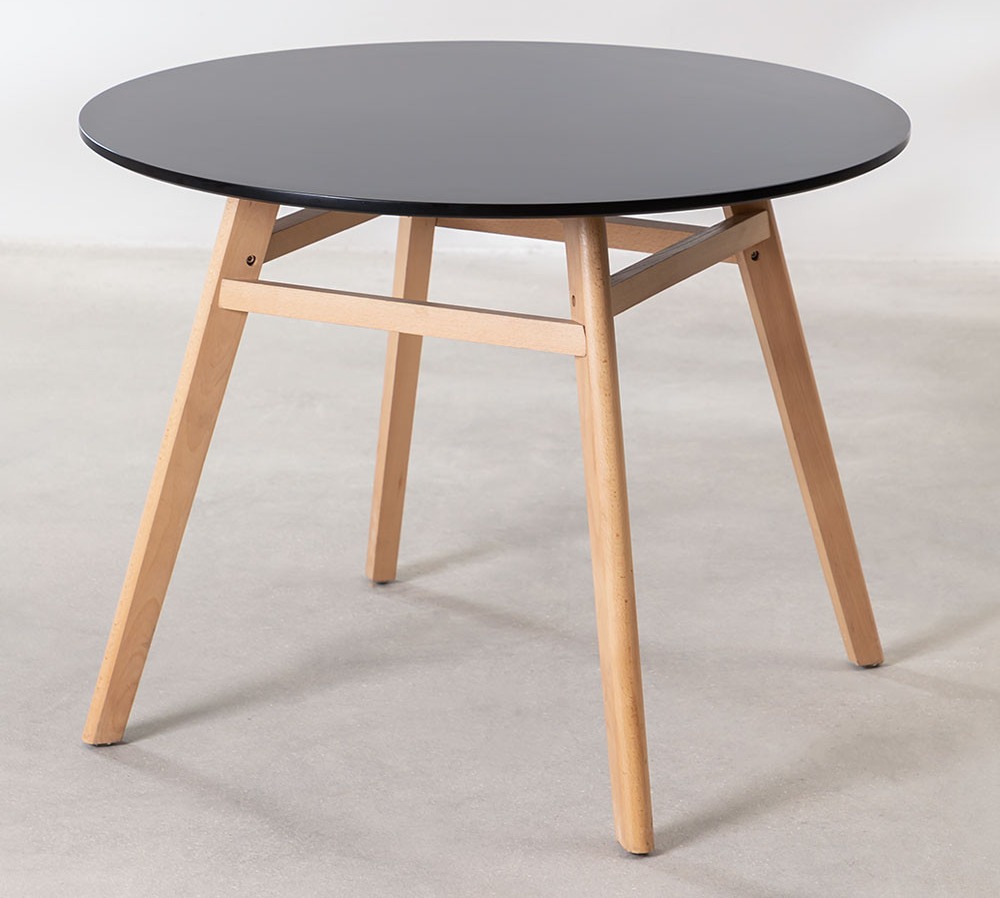 Table ronde 80 cm scandinave noir et pieds bois naturel Bristol ...