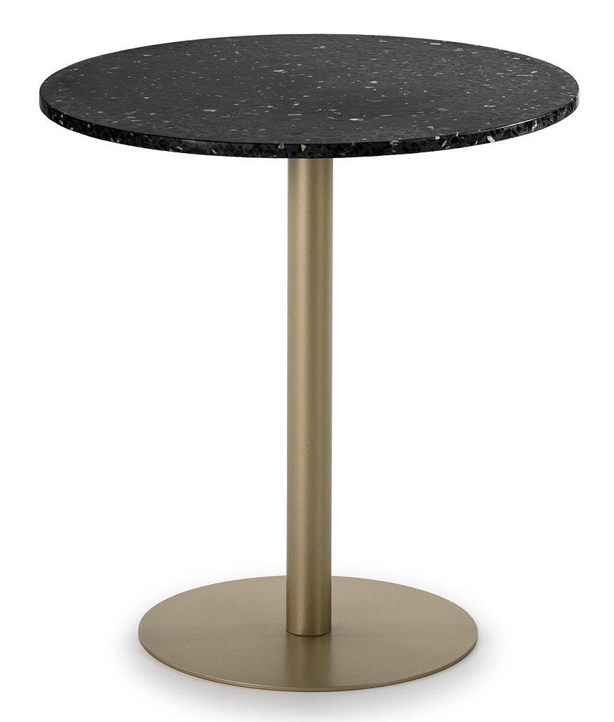 Table ronde granite noir et pied métal doré D 70 cm | LesTendances.fr
