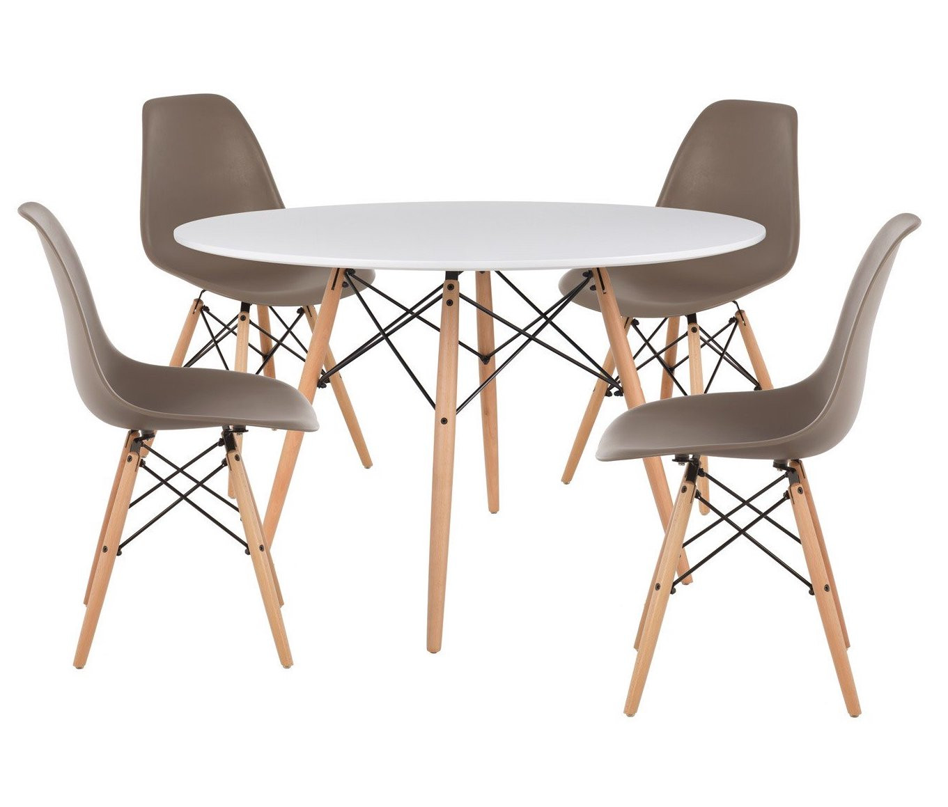 Table ronde scandinave 120 cm et 4 chaises taupe et naturel Verda ...