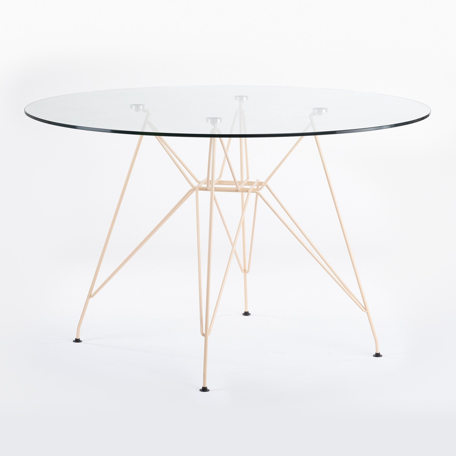 Table ronde verre trempé et pieds acier beige foncé mate Croizy 120 cm ...
