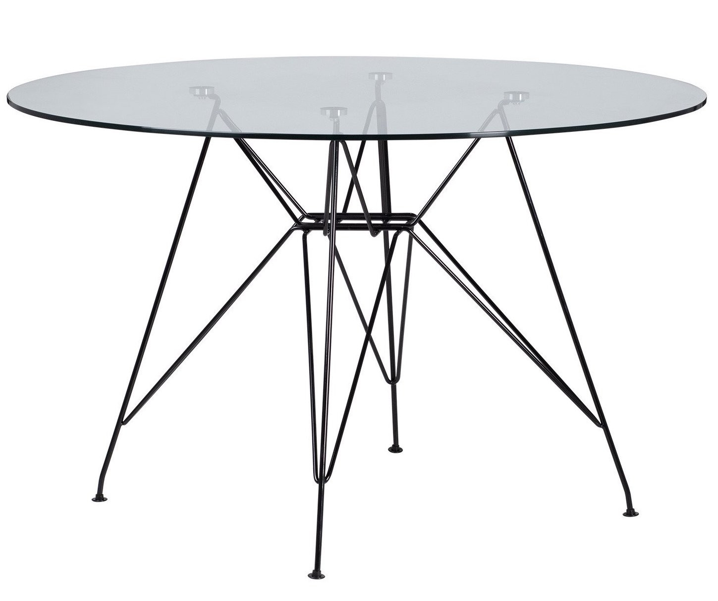 Table ronde verre trempé et pieds acier noir Croizy 120 cm ...