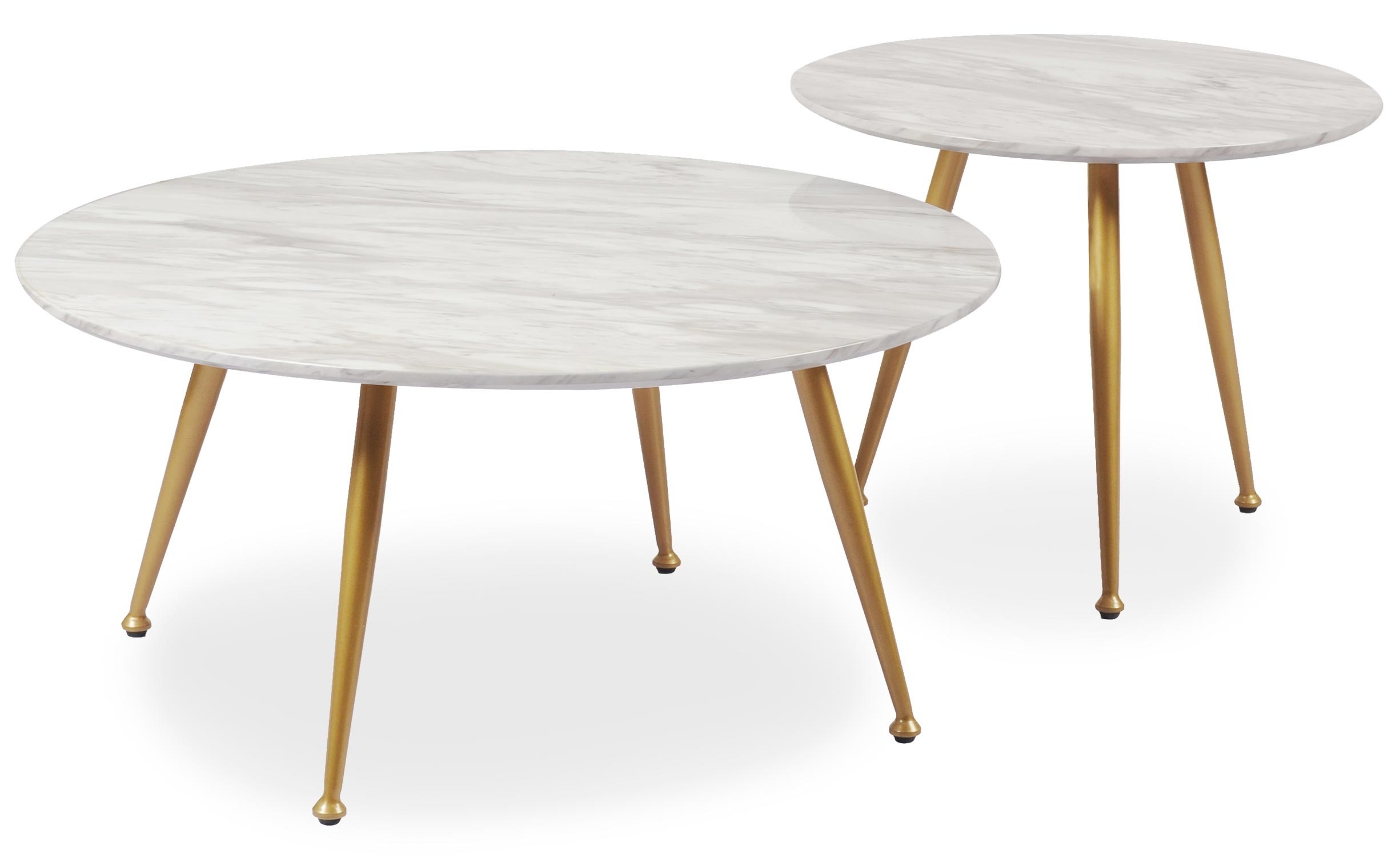 Tables basses bois effet Marbre et pieds métal doré - Lot de 2 ...