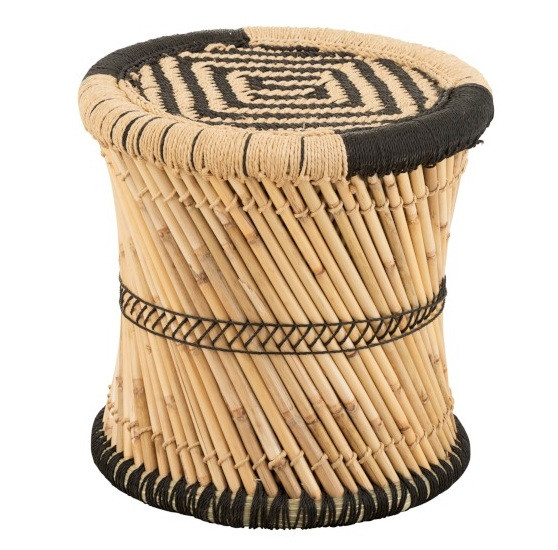 Tabouret bas rond bambou clair et noir Cintee | LesTendances.fr
