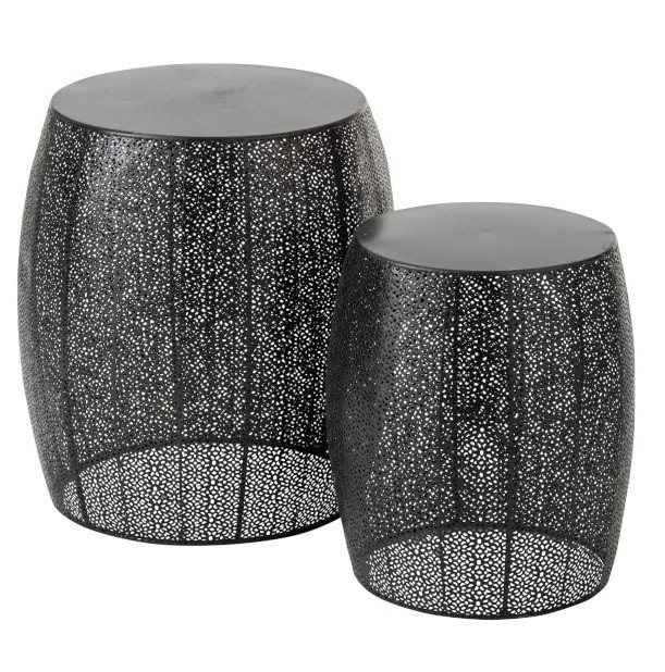 Tabouret bas rond métal noir mat Bialli - Lot de 2 | LesTendances.fr
