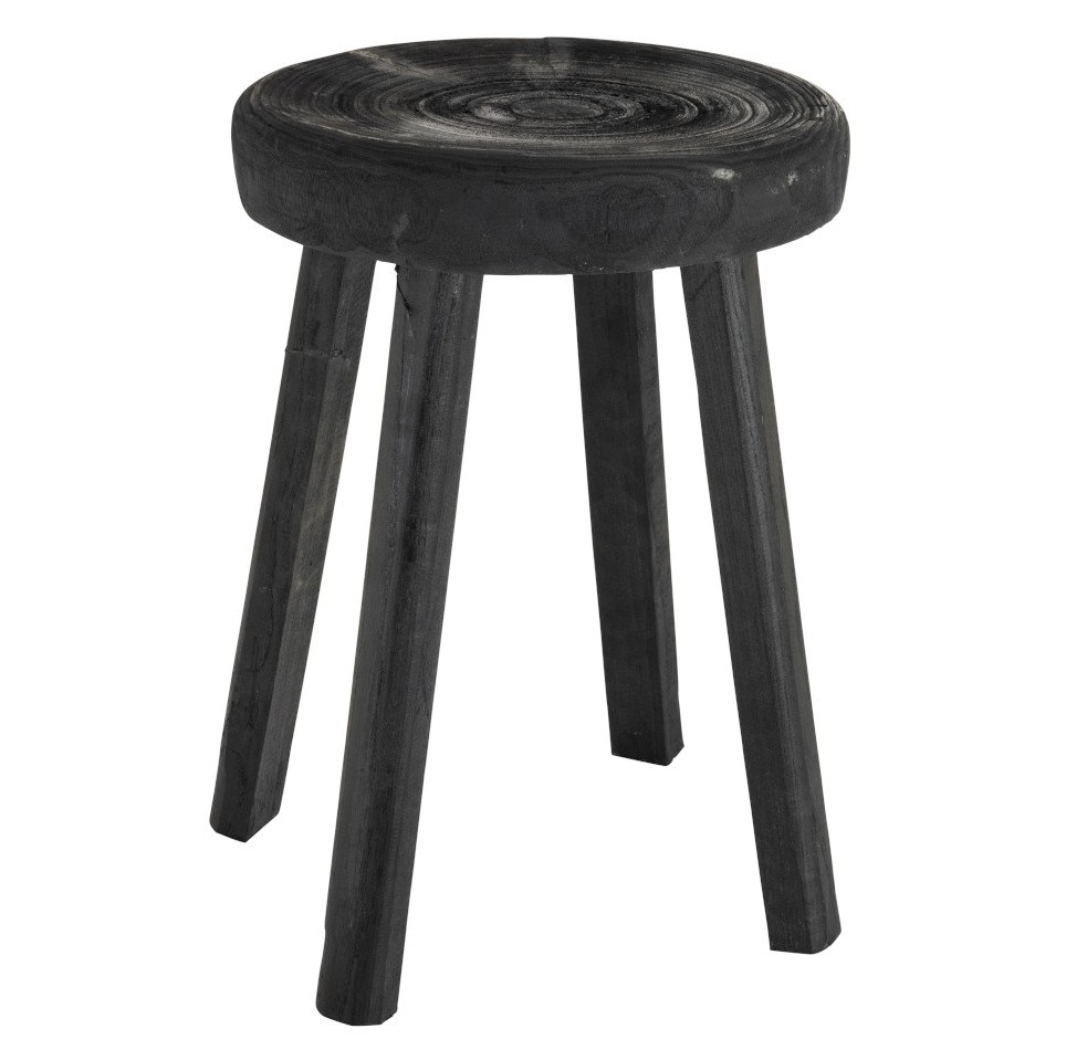 Tabouret bas rond paulownia massif noir Bialli - Lot de 2 | LesTendances.fr