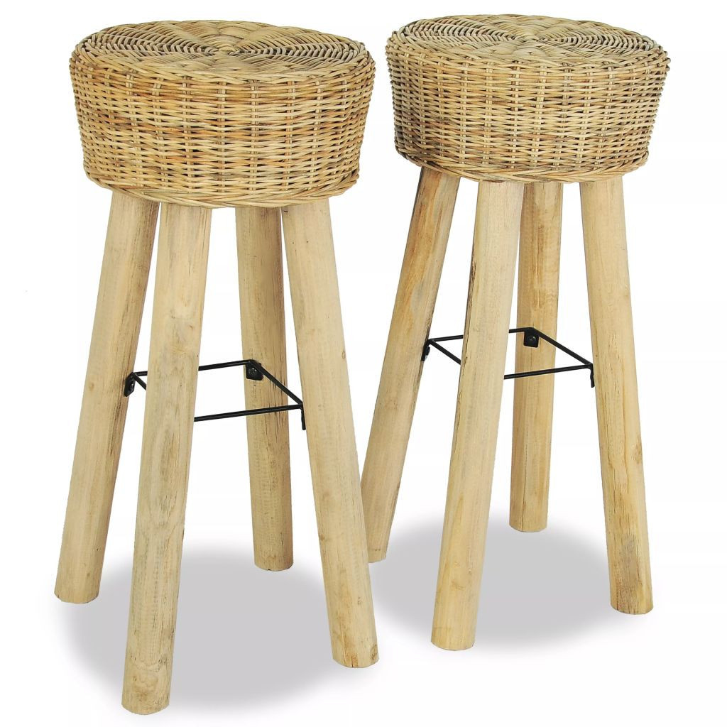 Home - Tabouret de bar rotin naturel et teck massif clair Palibe - Lot ...