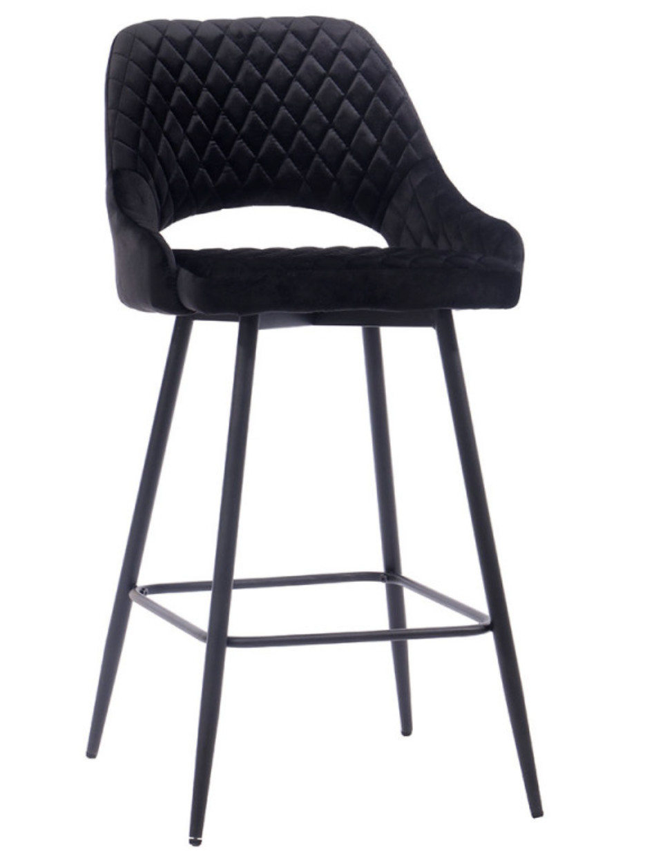Tabouret moderne matelassé velours noir et pieds métal noir Kipale ...
