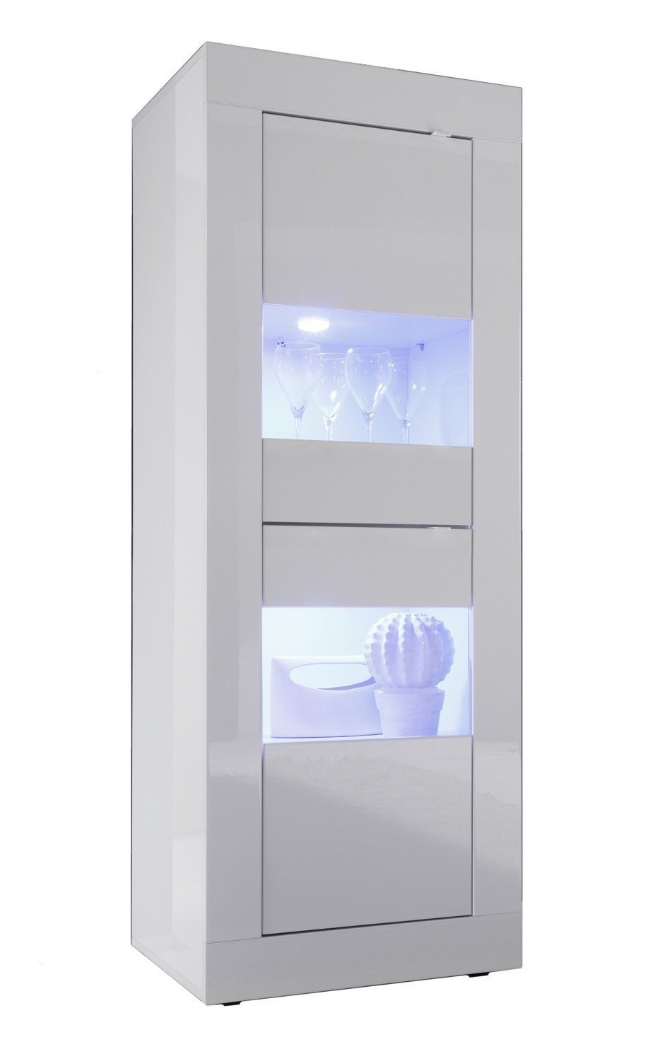 Vitrine à LED 2 portes bois laqué blanc brillant Assic | LesTendances.fr