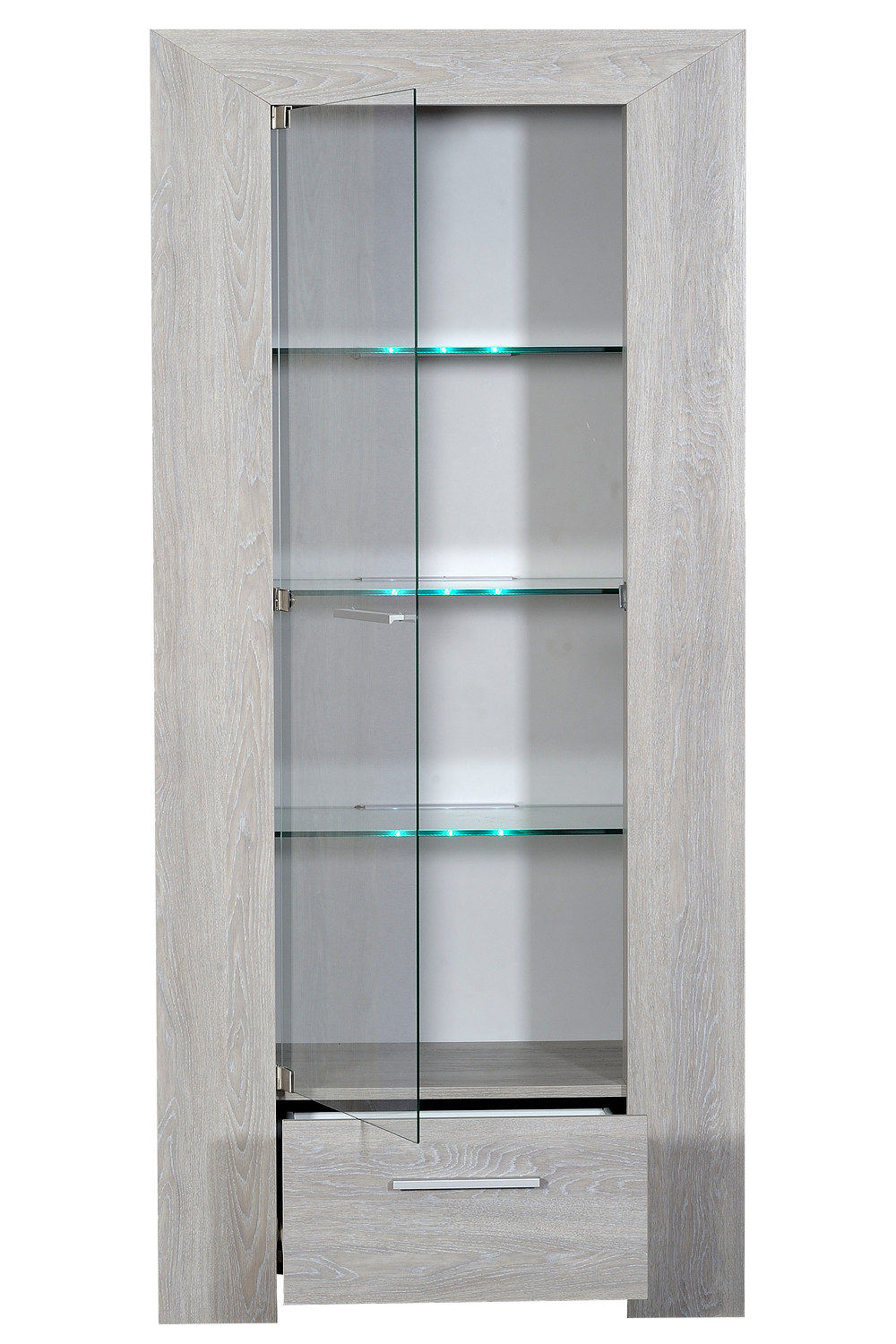 Vitrine avec éclairage à Led 1 porte 1 tiroir bois chêne cérusé gris ...