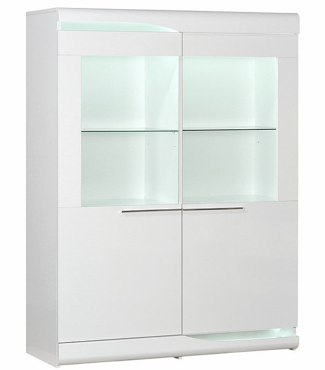 Vitrine 2 portes avec éclairage à Led bois laqué blanc Minio 120 cm ...